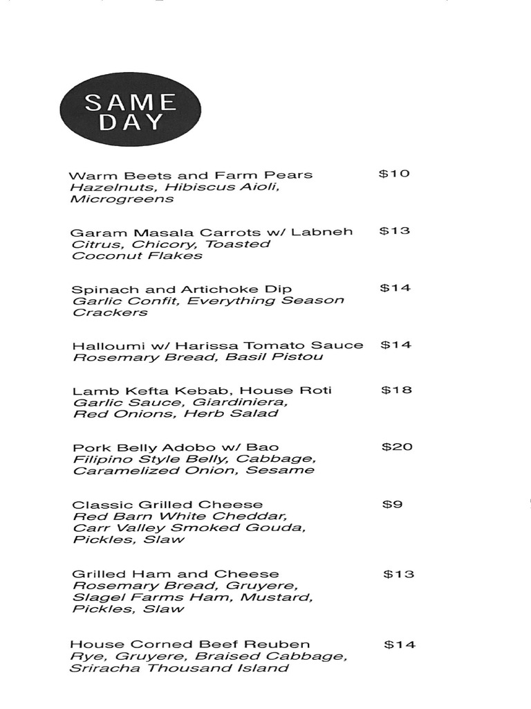 Same Day Cafe Evening Menu | PDF
