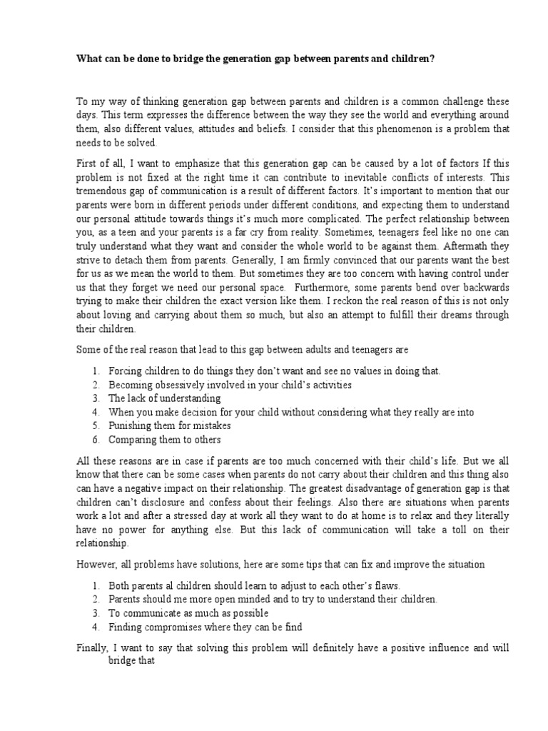 What Can Be Done To Bridge The Generation Gap Between Parents and ...