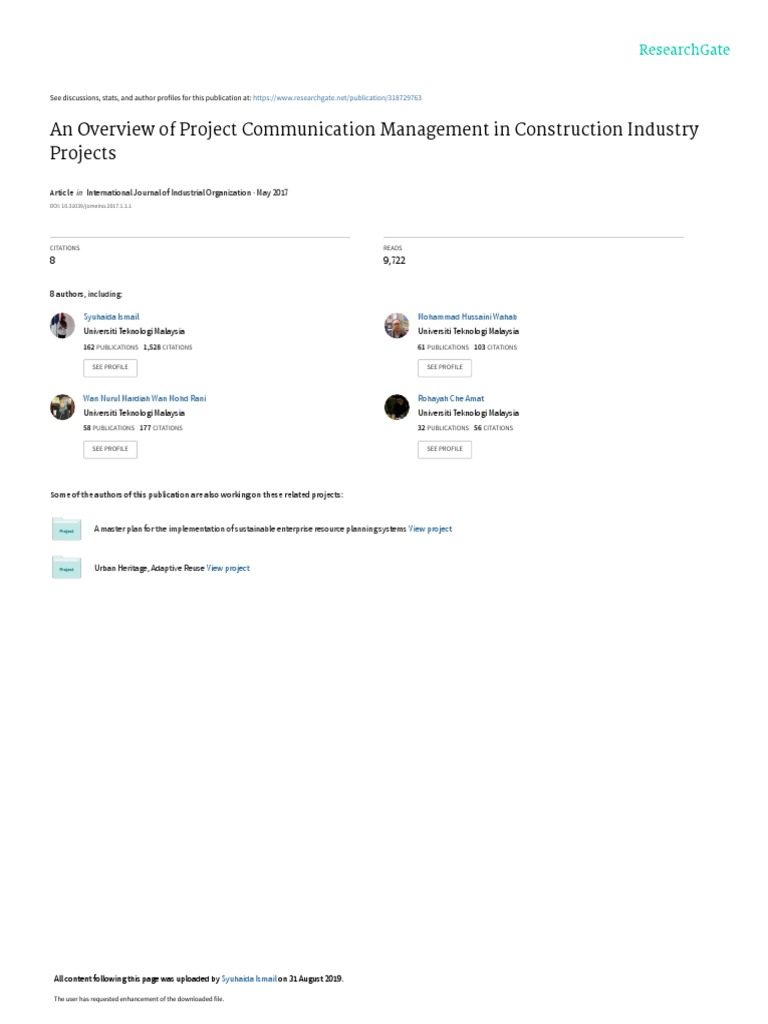 An Overview of Project Communication Management in Construction ...