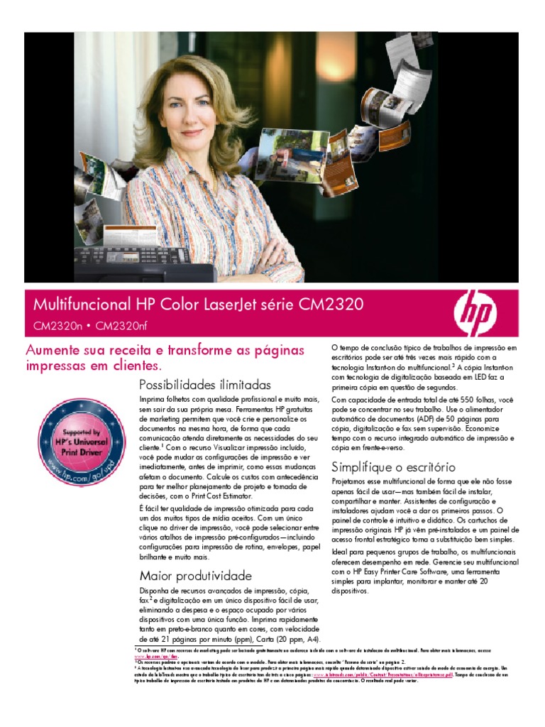 Manual de Especificação Técnica - HP Color Laser Jet CM2320 MFP | PDF