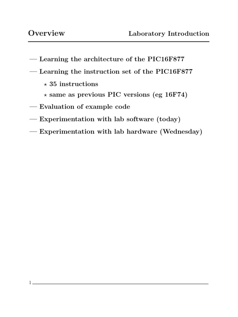 Laboratory Introduction: 35 Instructions Same As Previous PIC Versions (Eg 16F74) | PDF | Pic ...