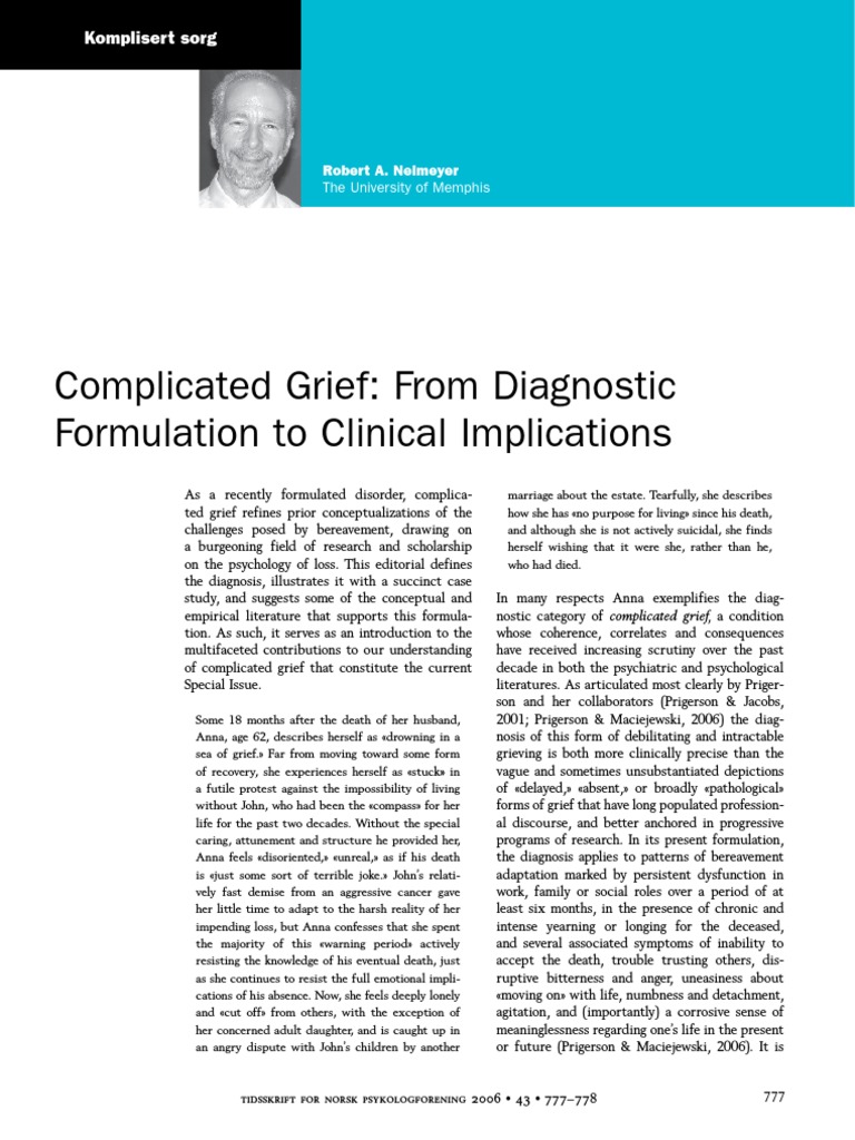 Complicated Grief. From Diagnostic Formulation To Clinical Implications ...