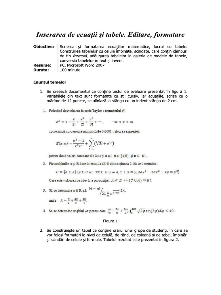 09 Inserarea de Ecuatii Si Tabele, Editare, Formatare | PDF