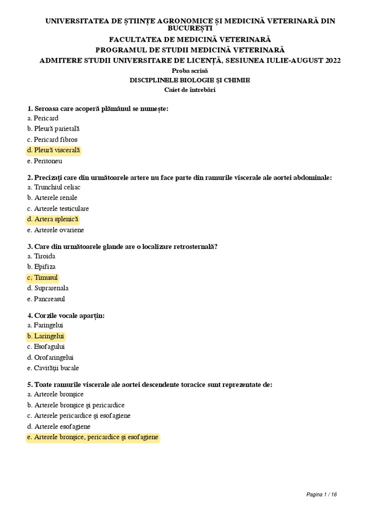 Grila Admitere FMVB | PDF