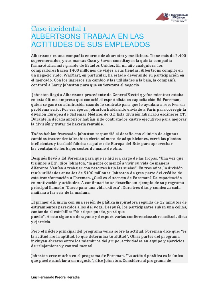 Caso Incidental 1 - Albertsons Trabaja en Las Actitudes de Sus ...