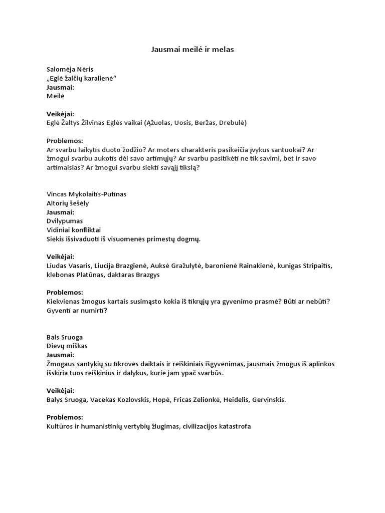 Jausmai Meilė Ir Melas | PDF