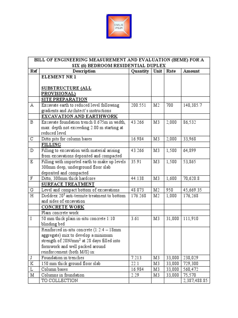 Typical Beme For A Building Project | PDF | Concrete | Beam (Structure)