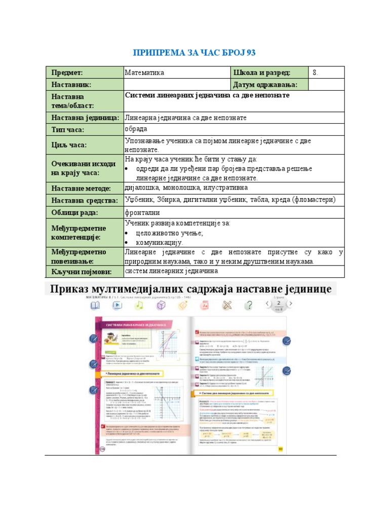 Matematika 8 Dnevne Pripreme - Celina 06 - Sistemi Linearnih Jednacina ...