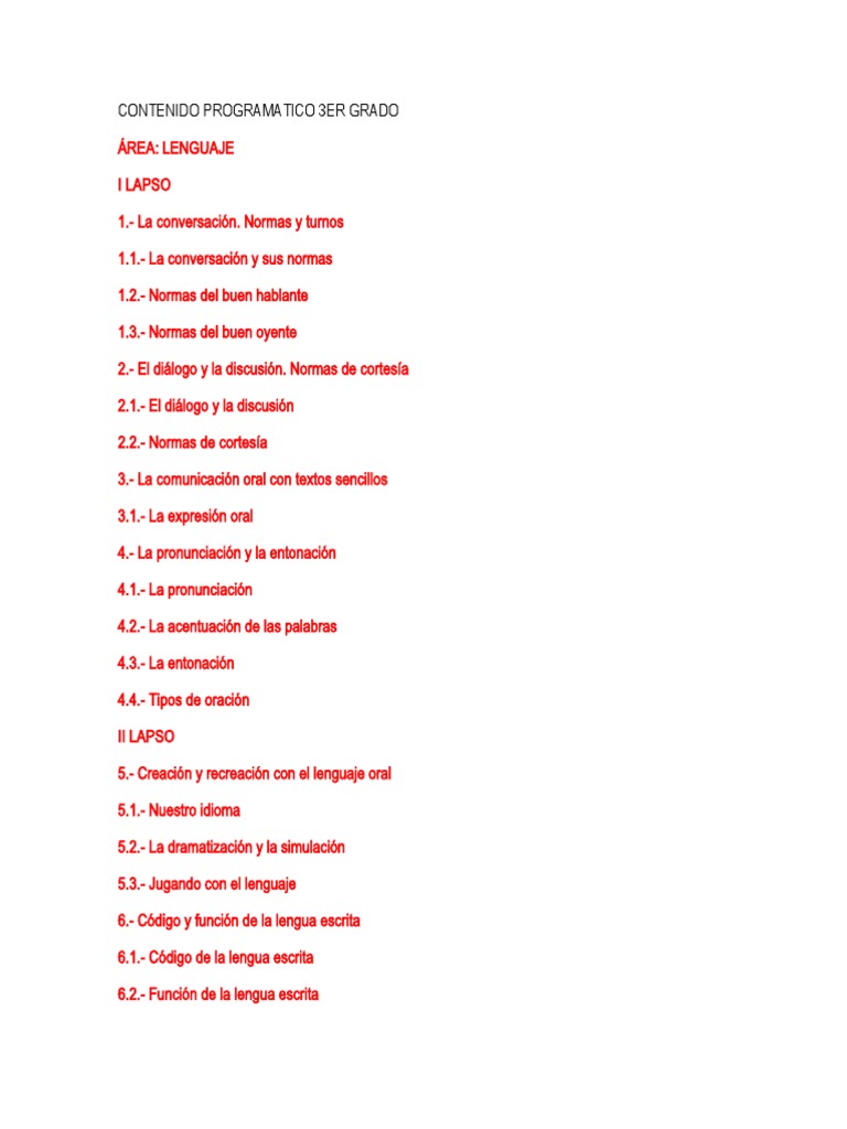 Contenido Programatico 3er Grado | PDF