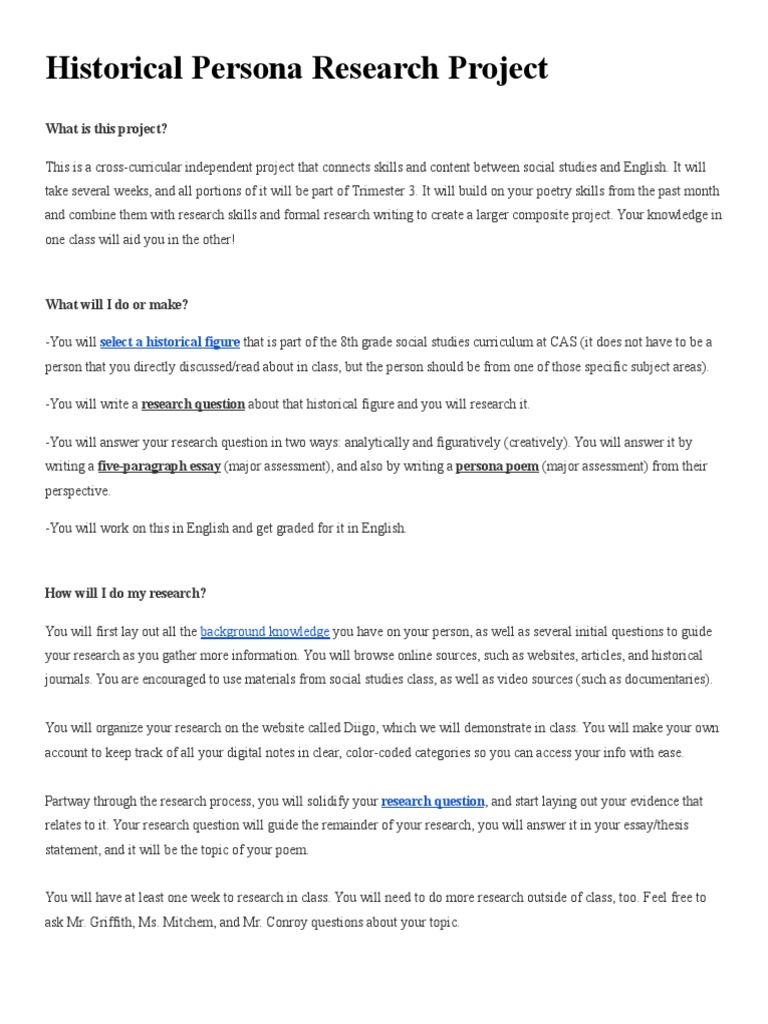Historical Persona Project_ Assignment Sheet | PDF | Essays | Logic