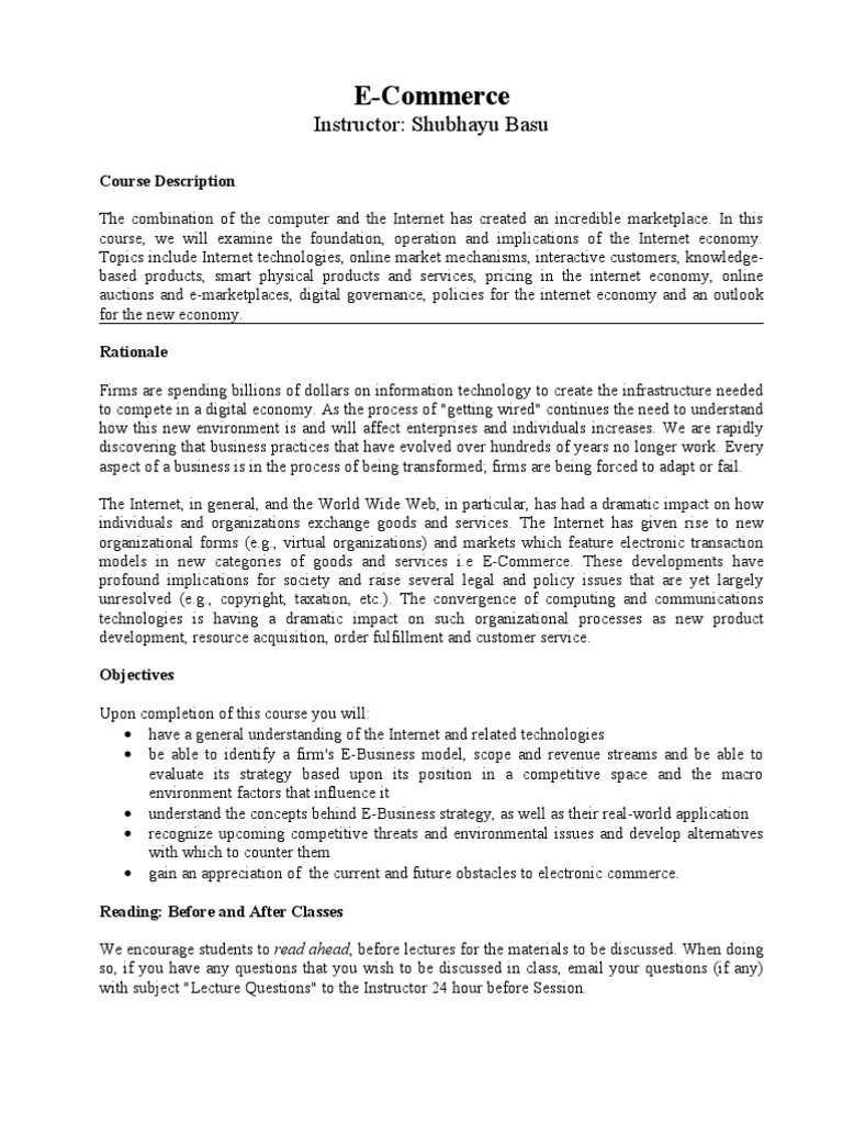 00 Course Outline - Ecommerce | PDF | E Commerce | Internet