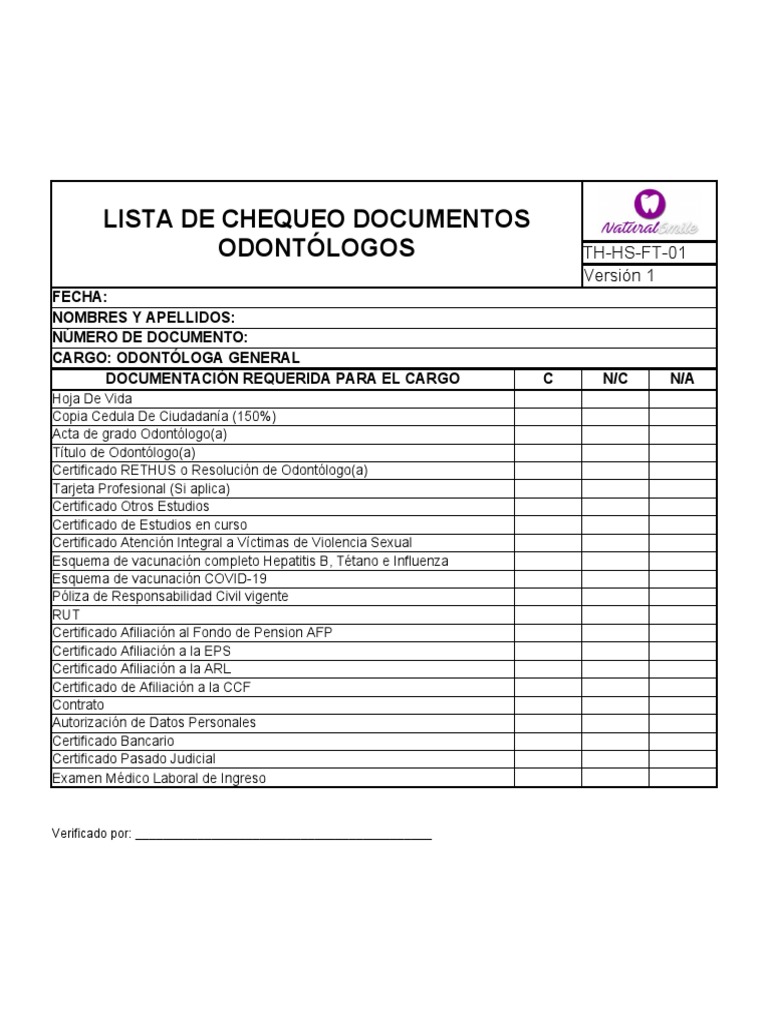 Th-hs-ft-01 07 Formato Lista de Chequeo Hojas de Vida Personal | PDF ...