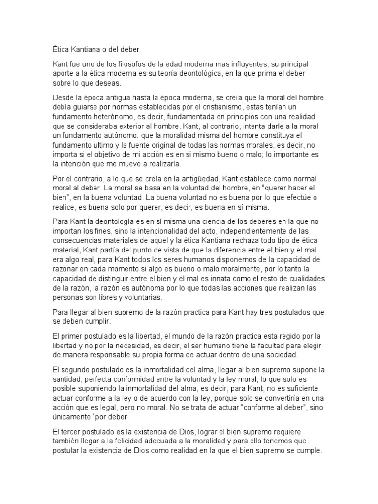 Ética Kantiana o Del Deber | PDF | Immanuel Kant | Moralidad