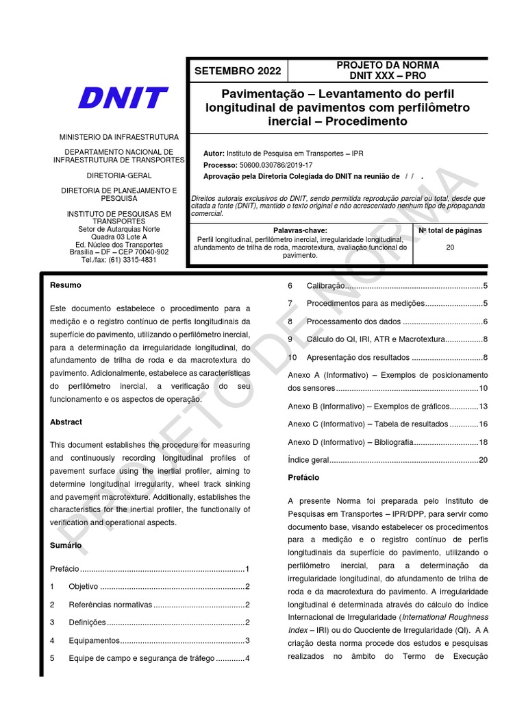 Projeto de Norma Dnit XX Pro Perfilometro Inercial Consulta Publica ...