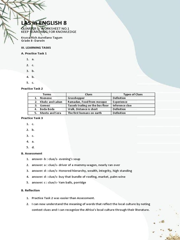 Tagum English 8 Q1 WK1 | PDF