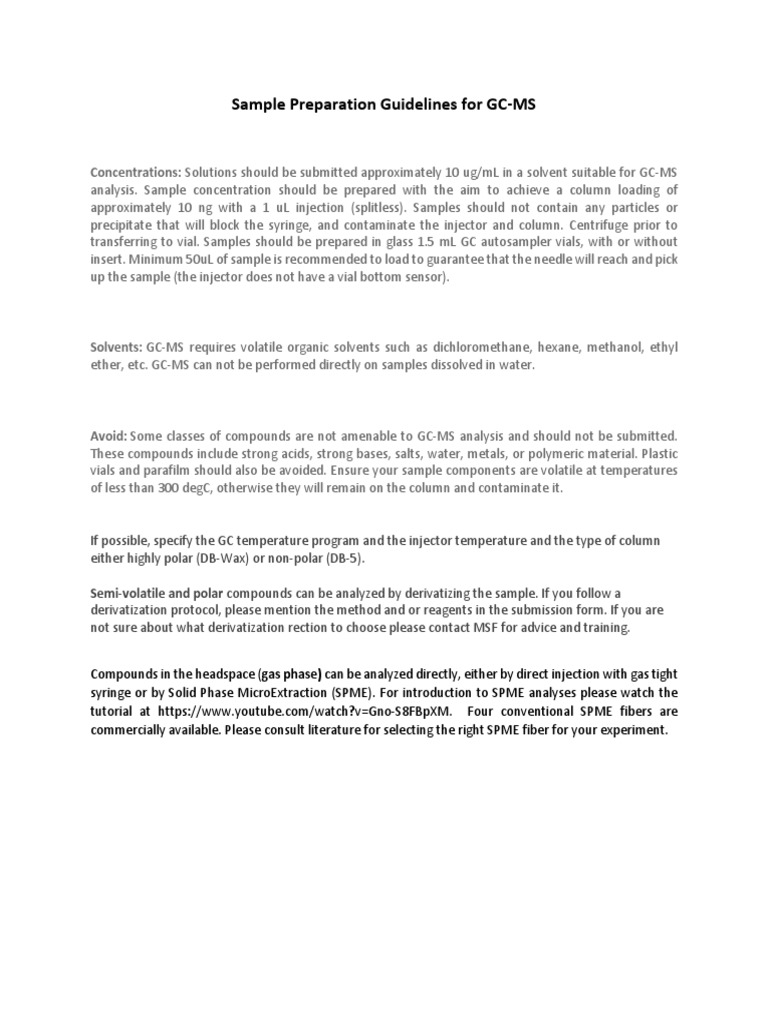GC-MS Sample Preparation Guidelines | PDF