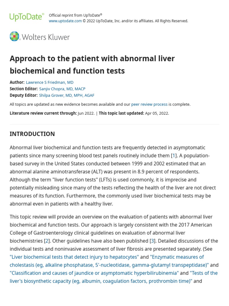 Approach To The Patient With Abnormal Liver Biochemical and Function ...