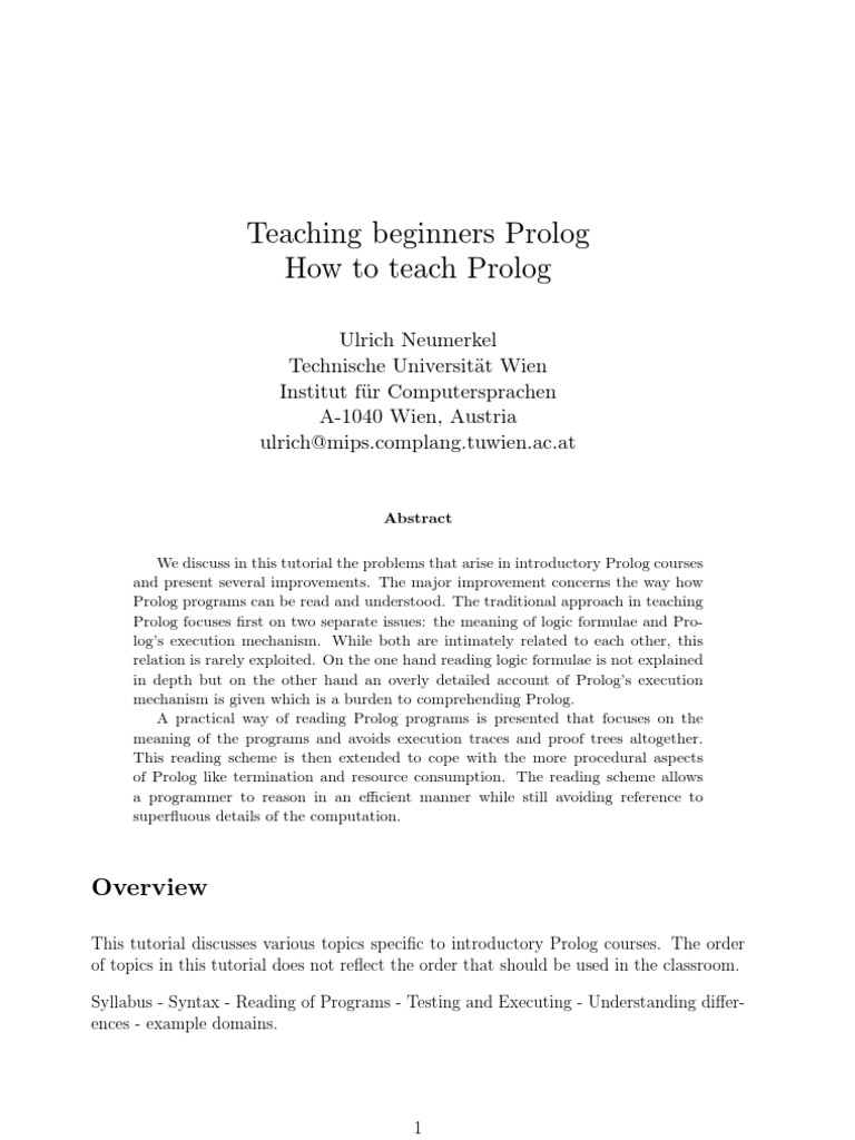 Teaching Beginners Prolog How To Teach Prolog | PDF | Computer ...