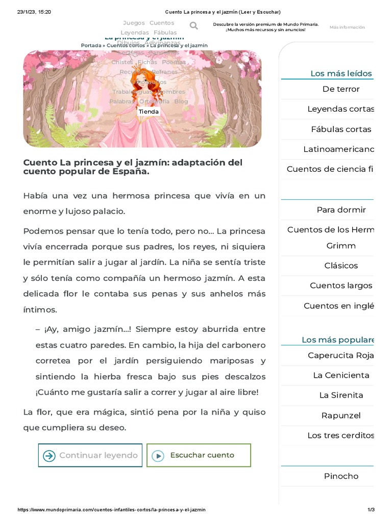 Cuento La Princesa y El Jazmín (Leer y Escuchar) | PDF | Cuentos | Cuentos de hadas
