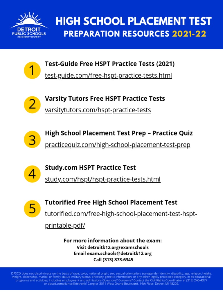 2021 22 EHS High School Placement Test Resources | PDF