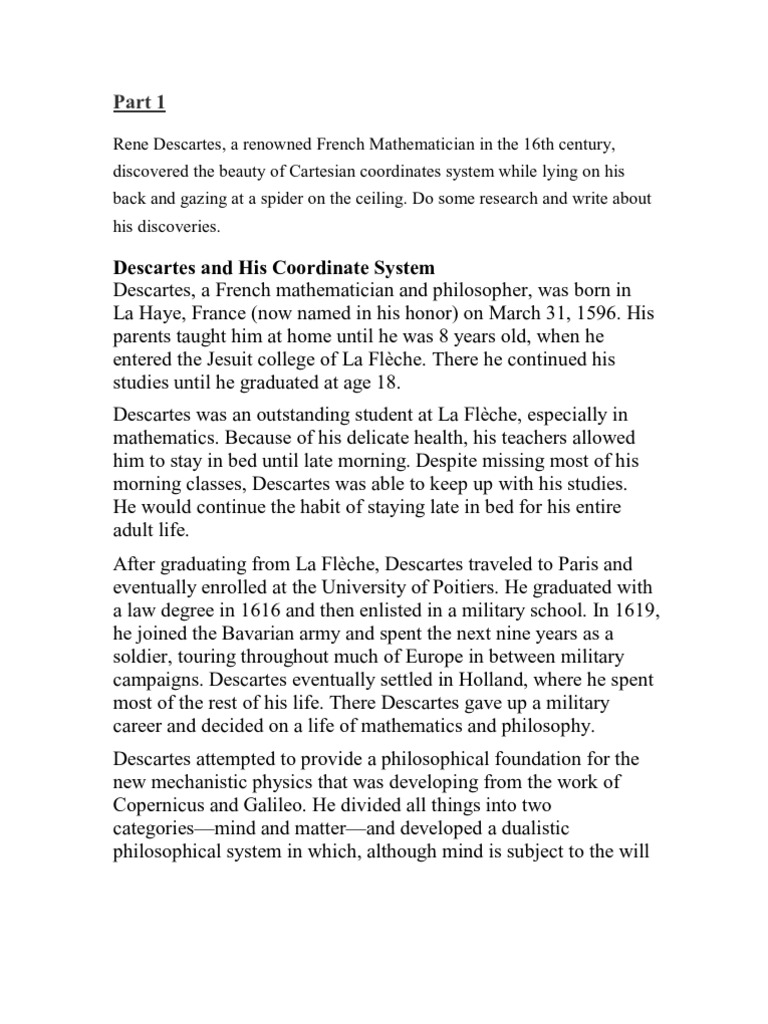 Descartes and His Coordinate System | PDF | René Descartes | Teaching ...