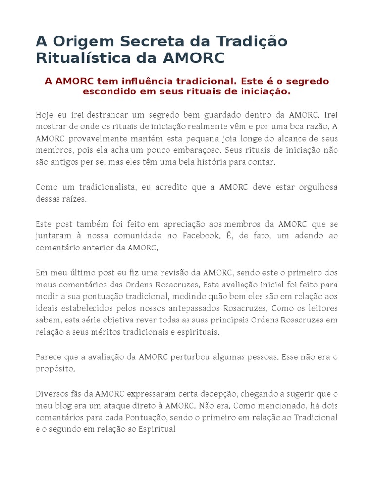 A Origem Secreta Da Tradição Ritualística Da AMORC | PDF ...