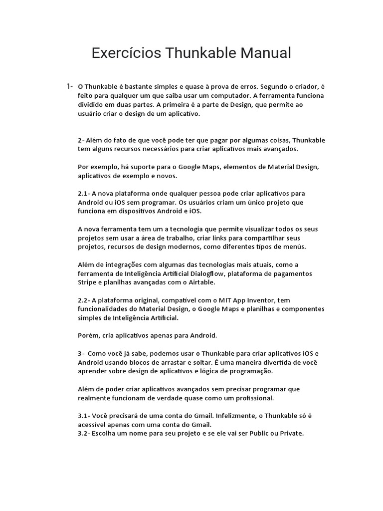 Exercícios Thunkable Manual | PDF | Android (sistema operacional) | iOS