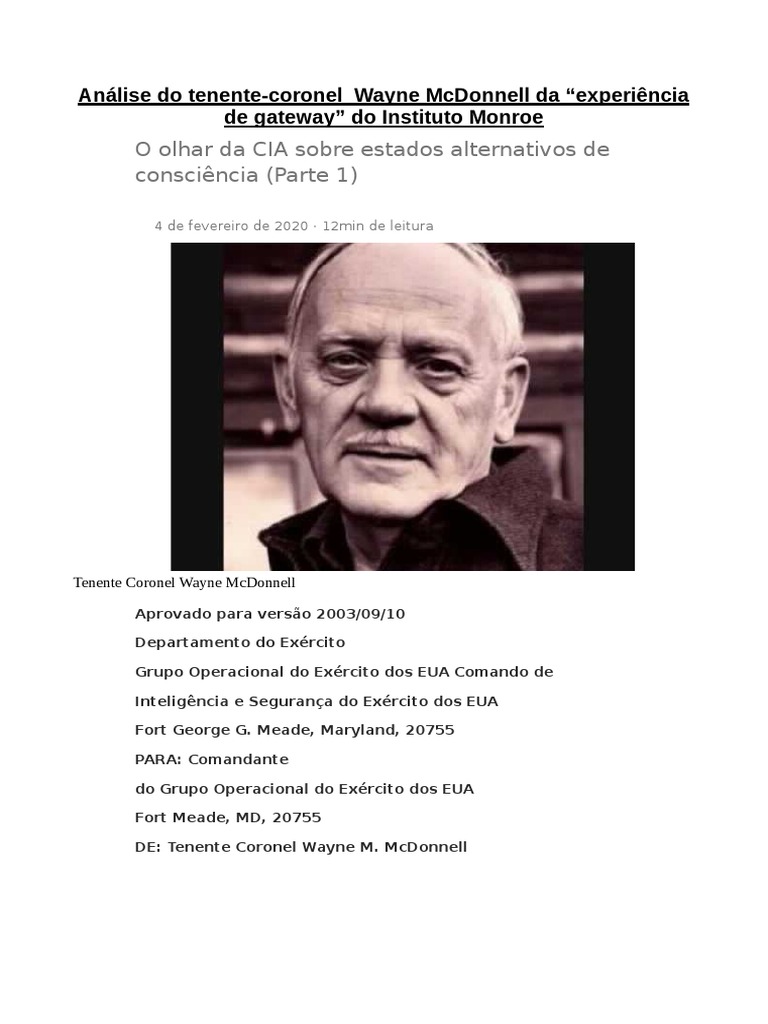 Análise Do Tenente-Coronel Wayne McDonnell Da "Experiência de Gateway ...