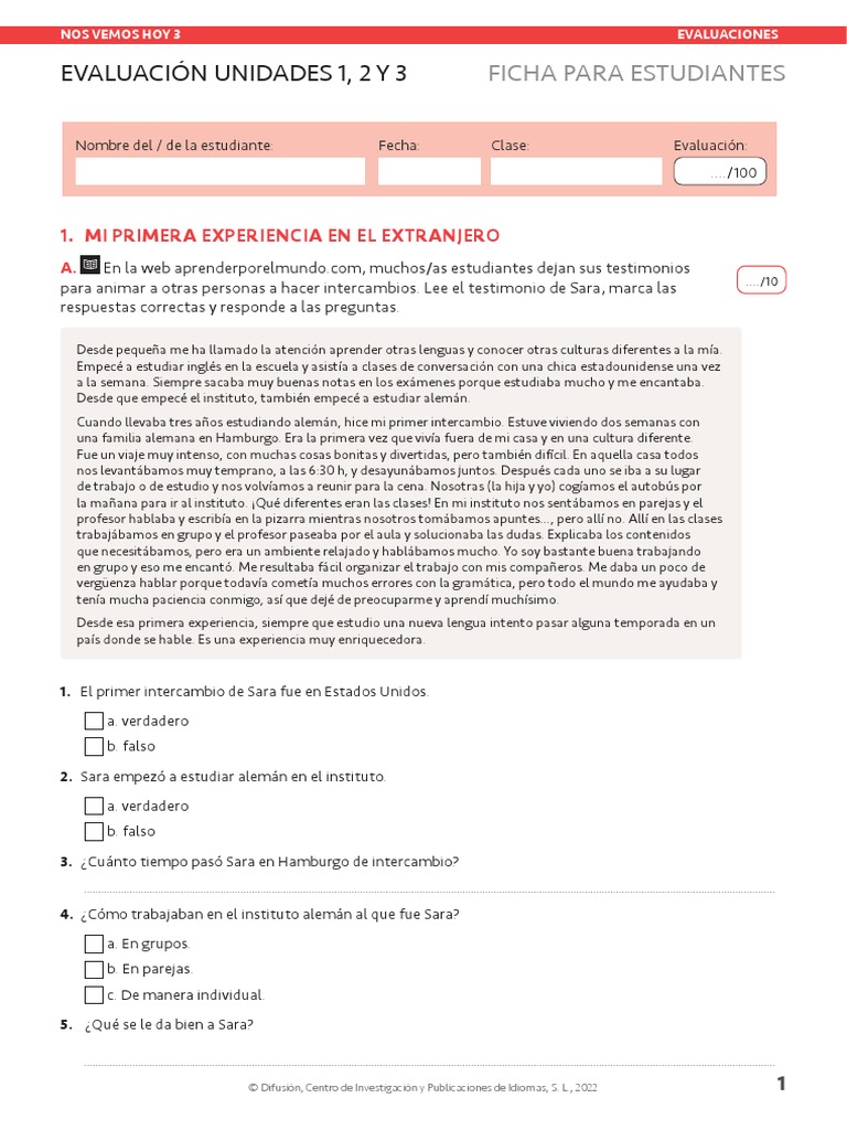 nvh3 Eval U01-U03 | PDF | Evaluación | Comprensión lectora