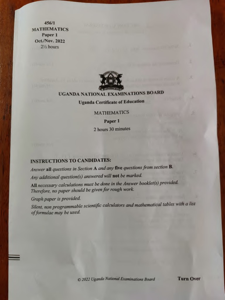 Uce 2022 Maths One | PDF