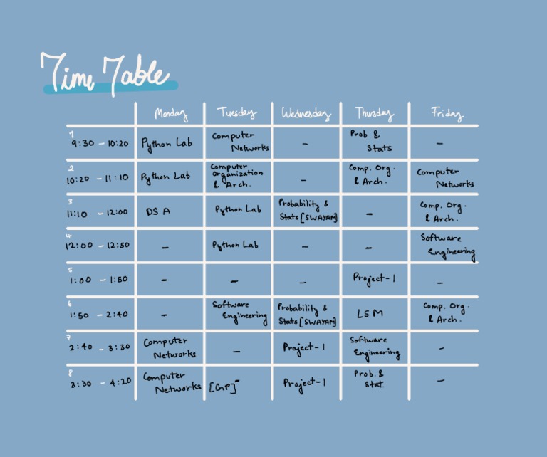 Simple Class Time Table | PDF