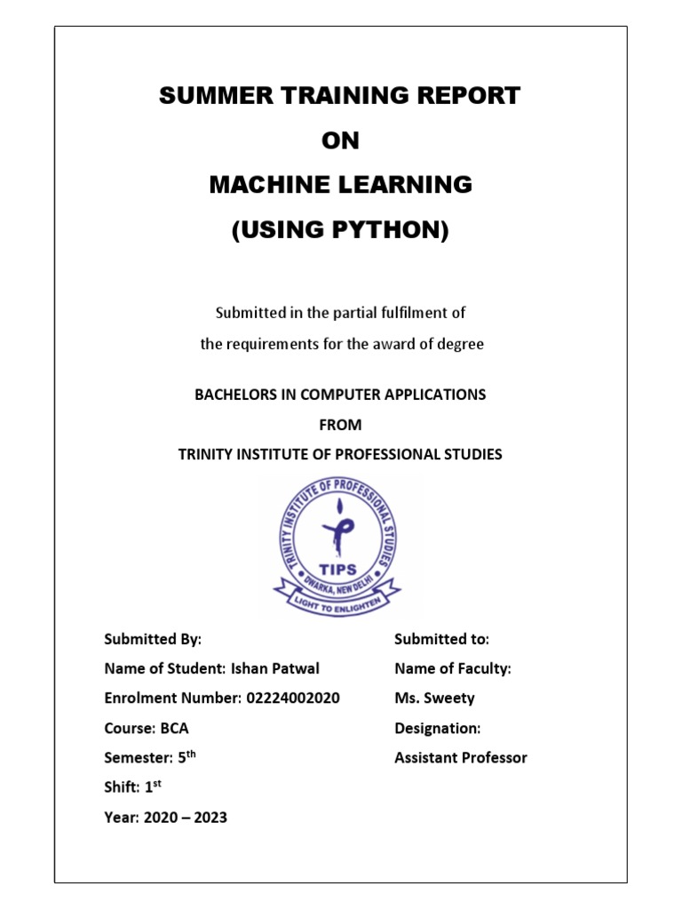 Machine Learning Summer Training Report Summary | PDF | Python (Programming Language) | Machine ...