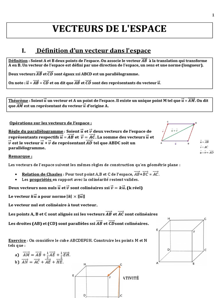 Vecteurs et Géométrie dans l'Espace | PDF | Plan (Géométrie) | Droite ...