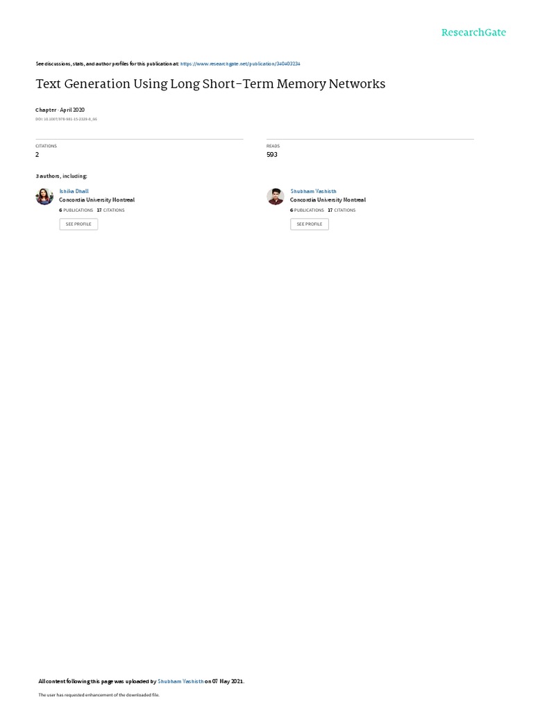 Springer TextGenerationUsingLongShort TermMemoryNetworks | PDF ...