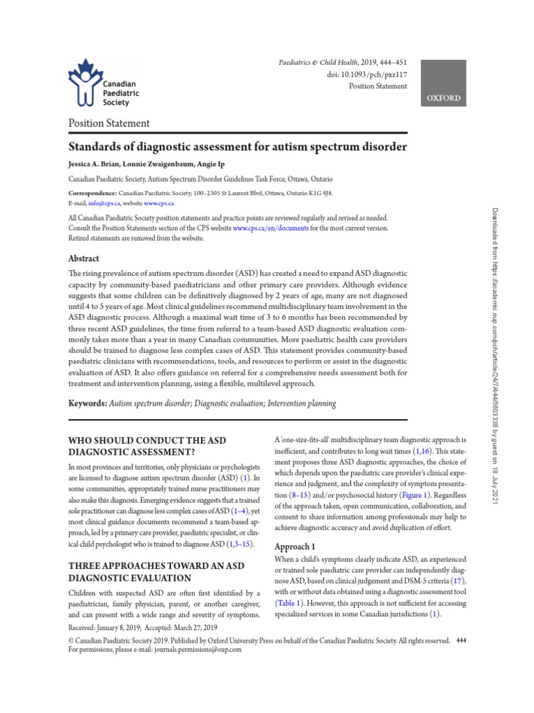 Standards Of Diagnostic Assessment For Autism Spectrum Disorder Pdf