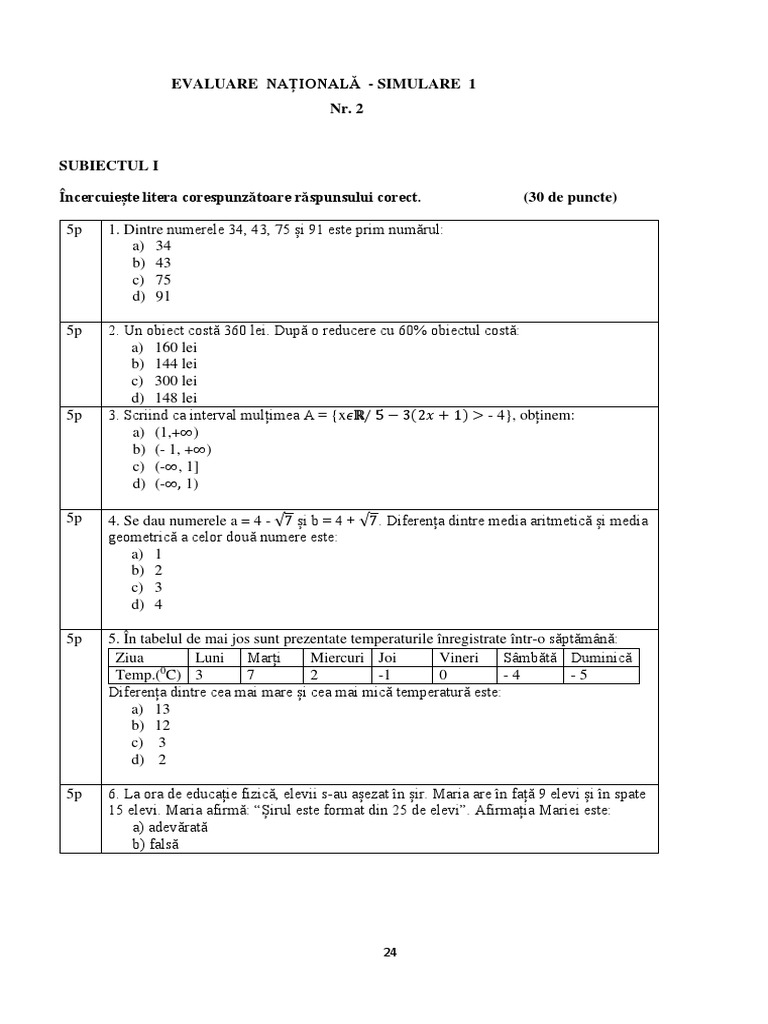 Simulare 2 Barem Ghid Simulare Evaluare Nationala 03 Februarie 2023 | PDF