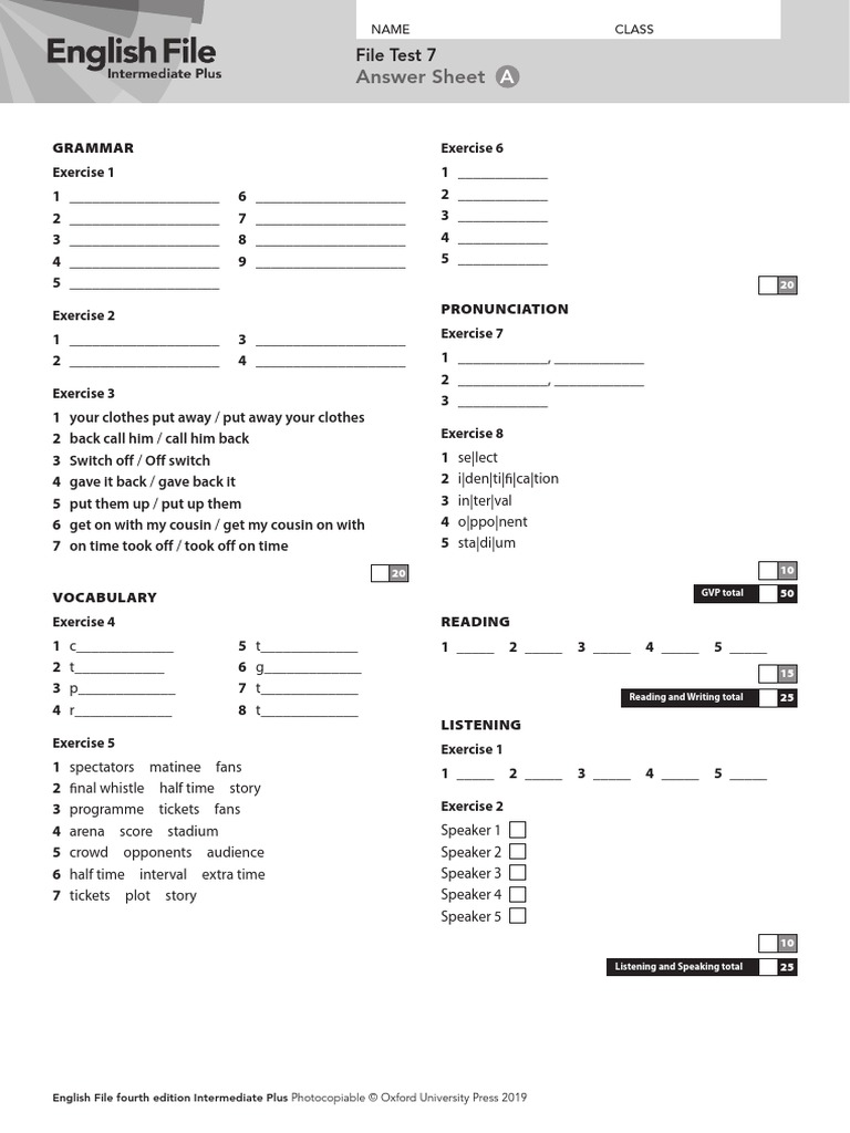 EF4e Intplus Filetest 7A Answersheet | PDF | Linguistics | Human ...
