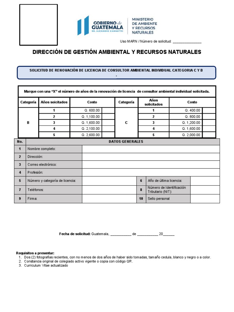 Formulario Renovacion de Licencia de Consultor Individual B Y C | PDF