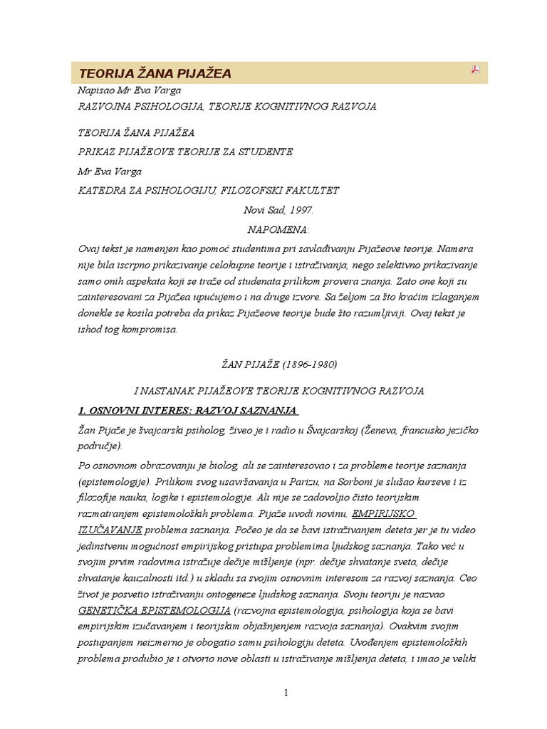 Teorija Žana Pijažea | PDF