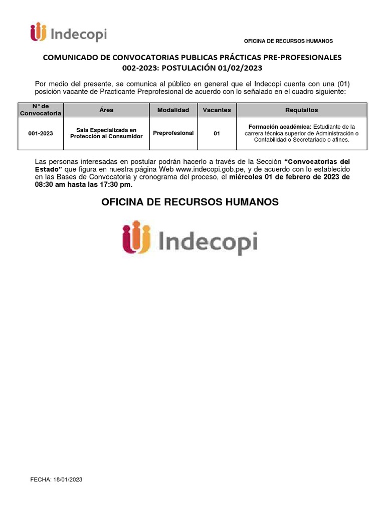 Comunicado Practicante Pre 002-2023 | PDF