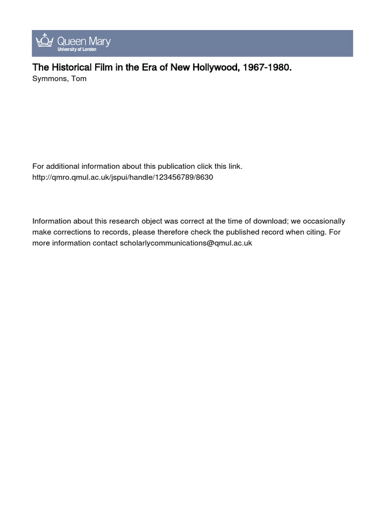 The Historical Film in The Era of New Hollywood, 1967-1980 | PDF ...