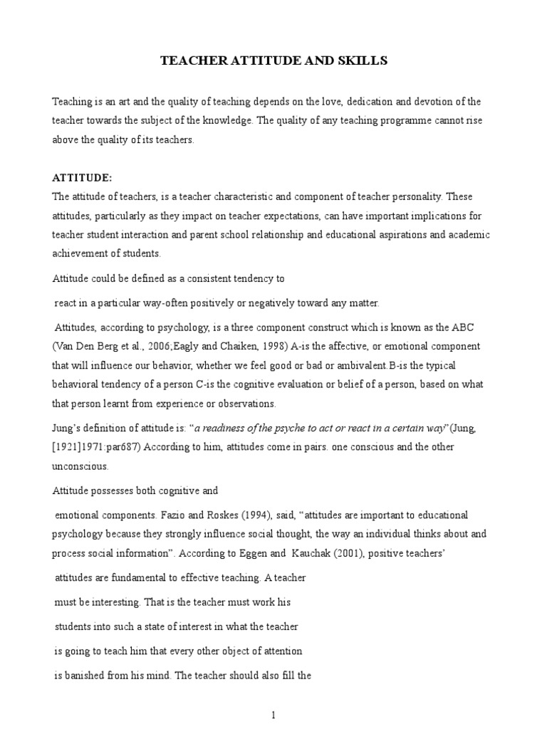 Teacher Attitude and Skills | PDF | Attitude (Psychology) | Educational ...