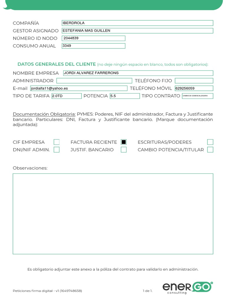 enerGO - PETICIONES - FIRMA - DIGITAL - v1 JORDI ALVAREZ | PDF