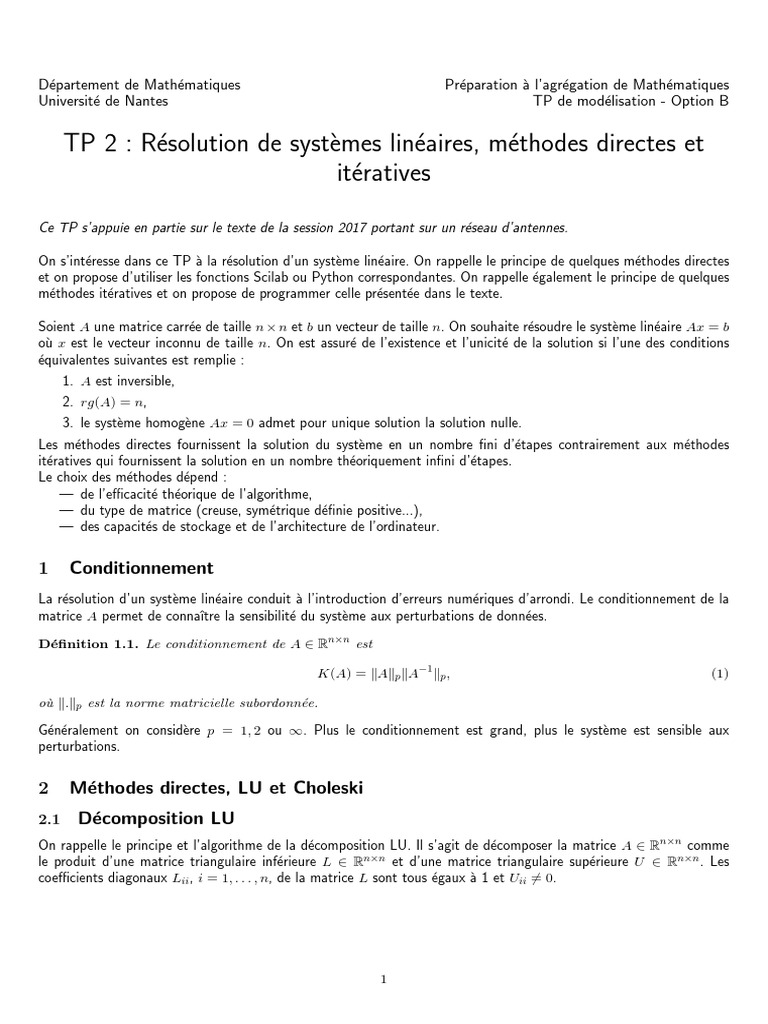 Résolution de systèmes linéaires en maths | PDF | Matrice ...