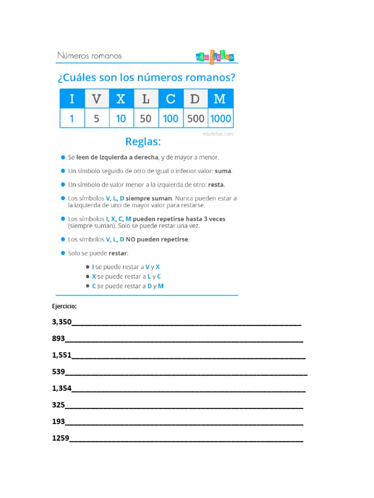 Ejercicio Numeros Romanos | PDF