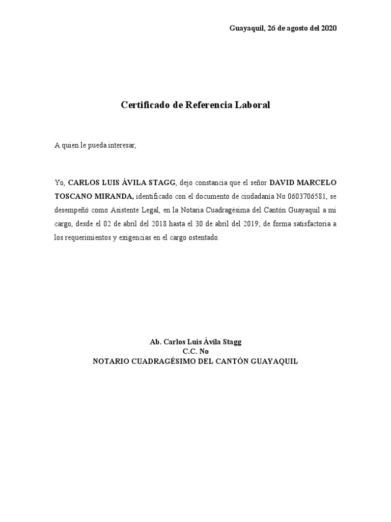Certificado de Referencia Laboral Avila Stagg | PDF