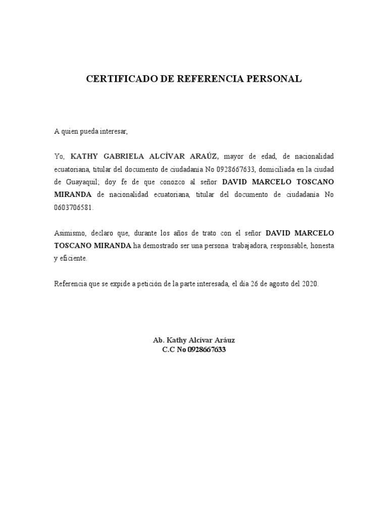 Certificado de Referencia Personal | PDF