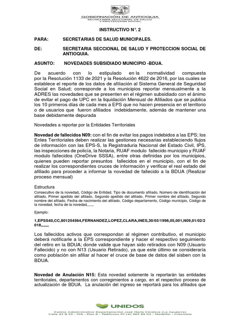 Instructivo 2.novedades Bdua | PDF | Ciencias de la Salud