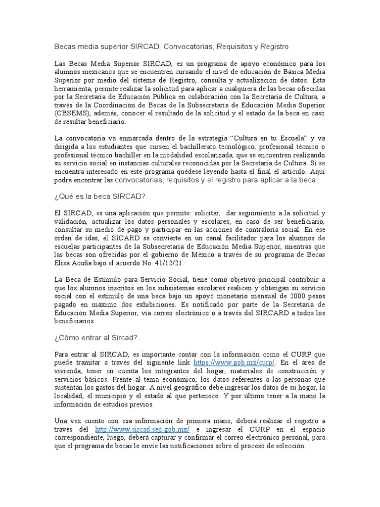 Becas Media Superior SIRCAD | PDF | Educación Secundaria