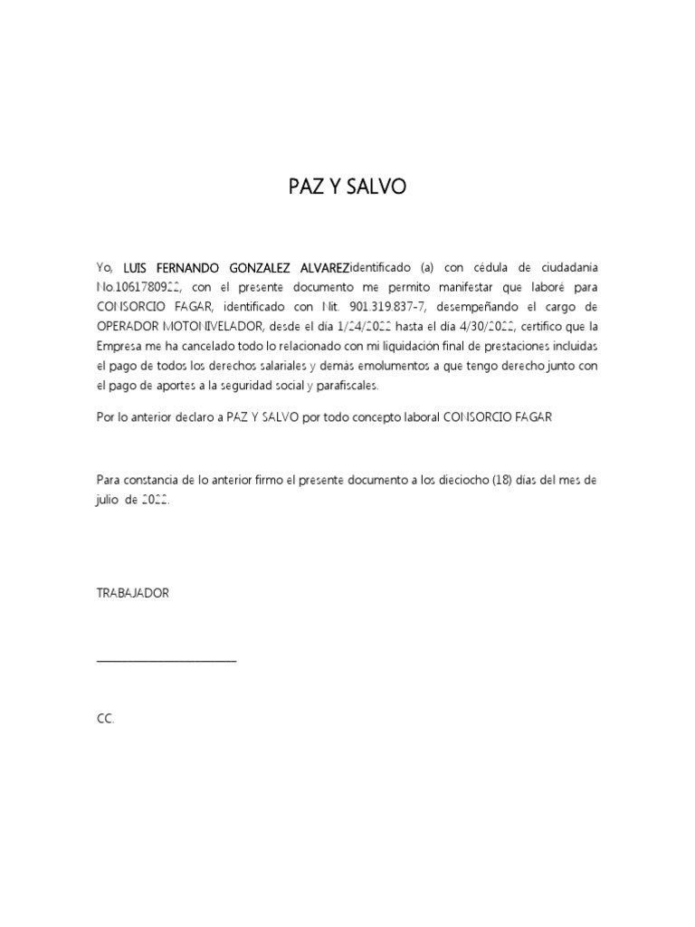 Paz y Salvo | PDF